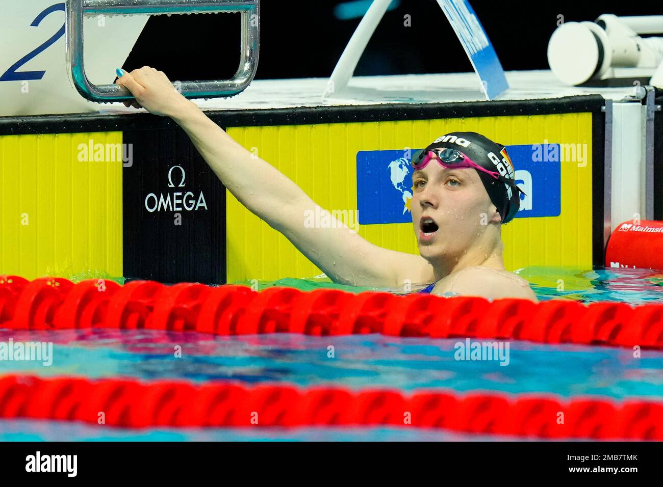 Isabel Gose of Germany reacts after finishing her Women 200m Freestyle ...