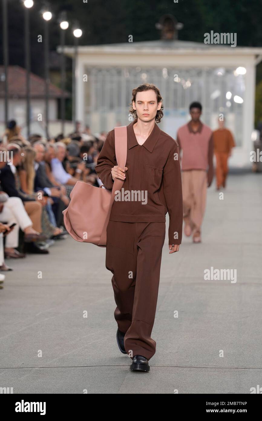 A model wears a creation as part of the Zegna men's Spring Summer 2023 ...
