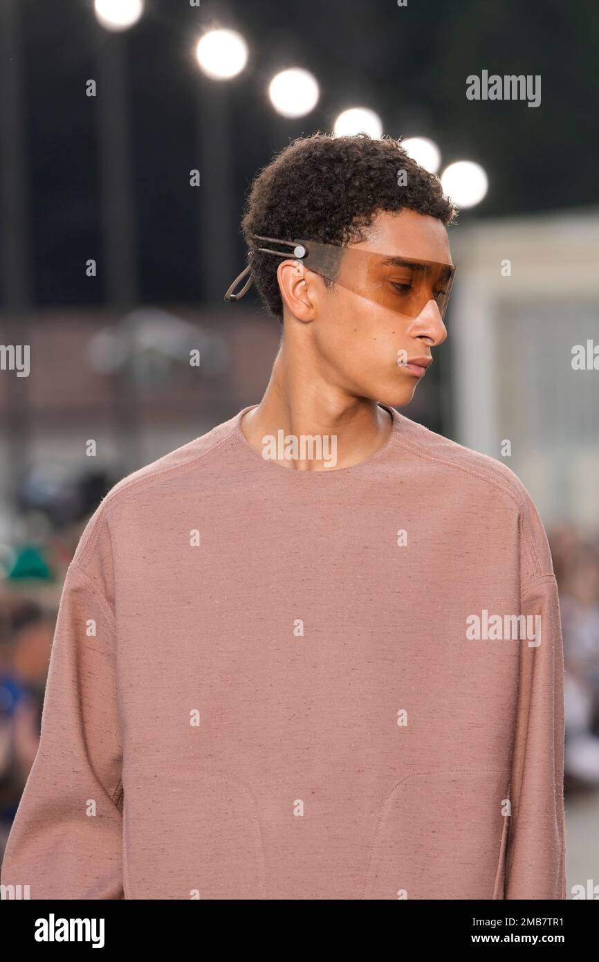 A model wears a creation as part of the Zegna men's Spring Summer 2023 ...