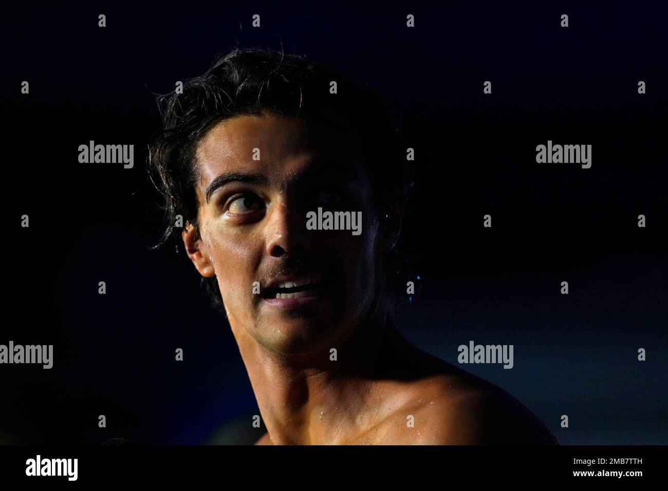 Thomas Ceccon of Italy reacts after winning the Men 100m Backstroke ...