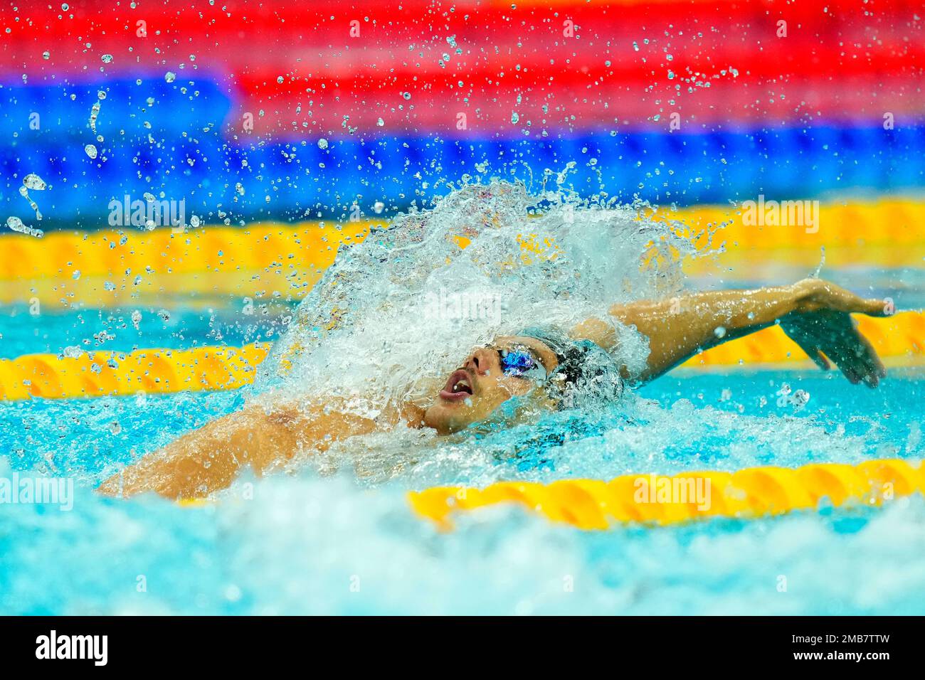 Thomas Ceccon of Italy competes in the Men 100m Backstroke final at the ...