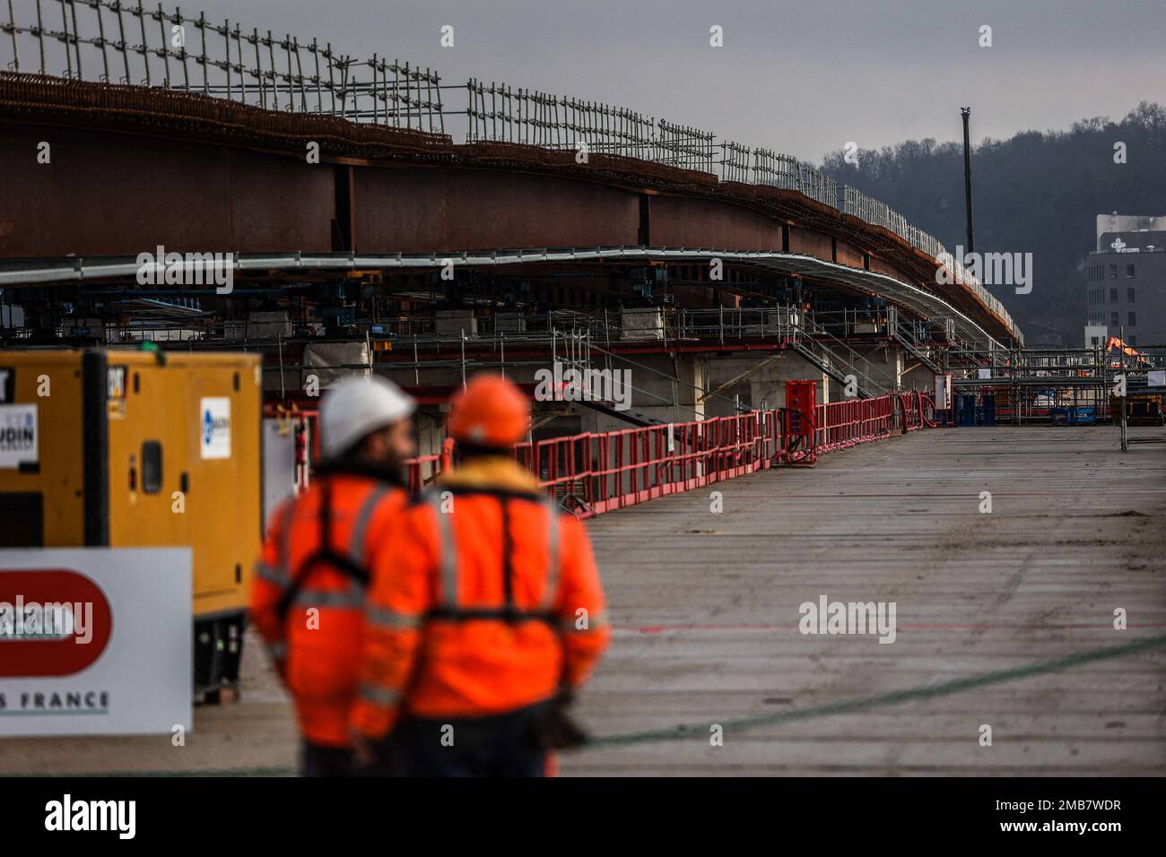This photo taken on January 20, 2023 in Bordeaux, France, shows workers ...