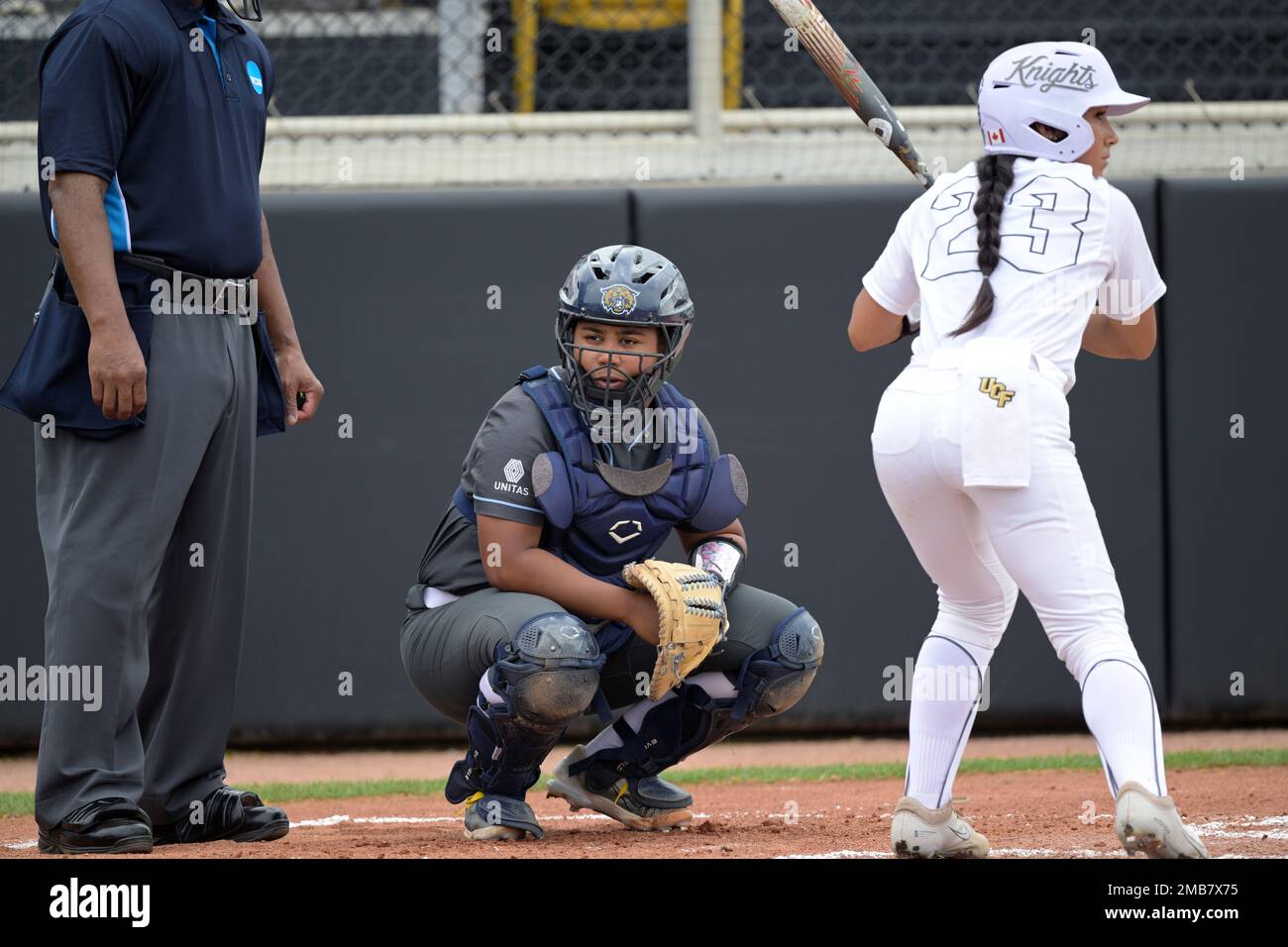 Villanova catcher Ally Jones looks to the dugout during an NCAA ...