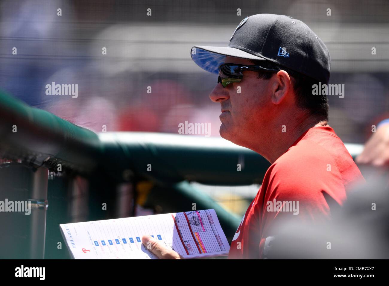 Philadelphia Phillies interim manager Rob Thomson looks on during a ...