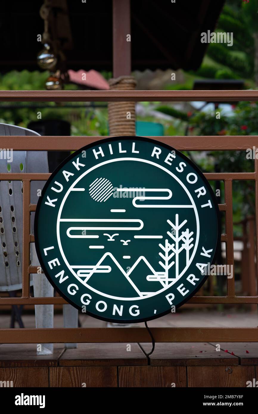 Perak, Malaysia - Oct 19, Logo of the Kuak Hill Resort in Lenggong ...