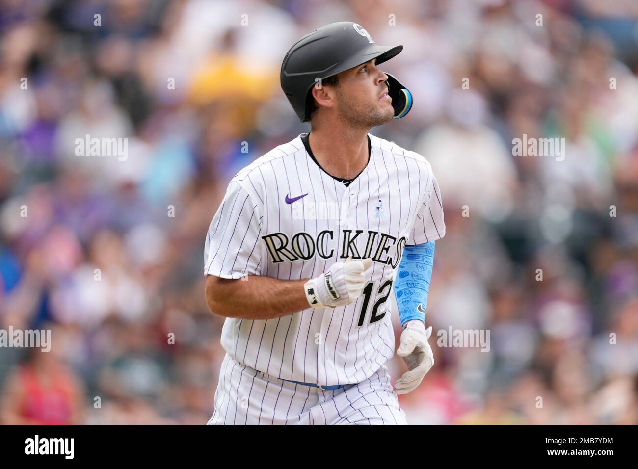 Colorado Rockies' Sean Bouchard flies out against San Diego Padres ...