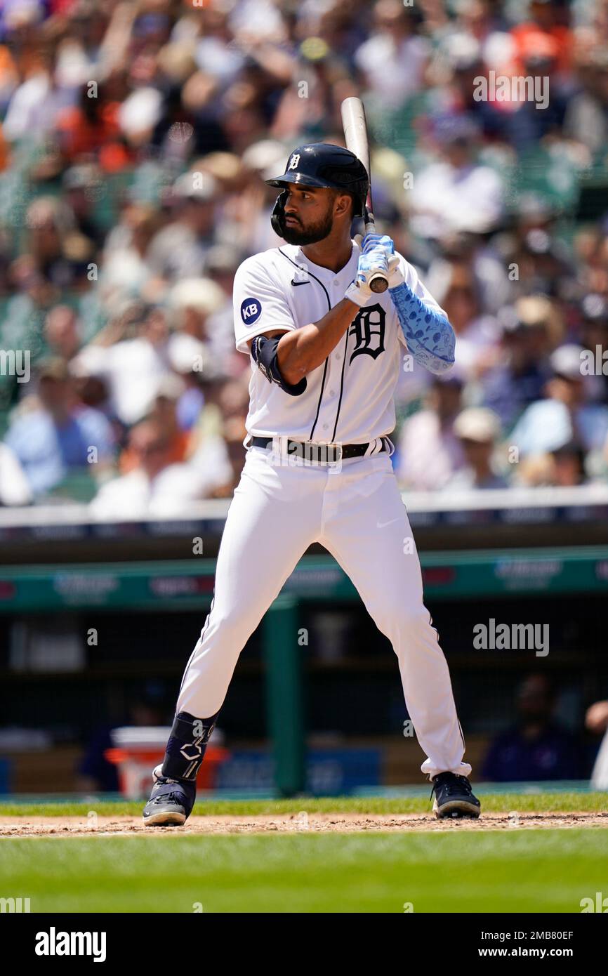 Detroit Tigers' Riley Greene bats against the Texas Rangers in the ...