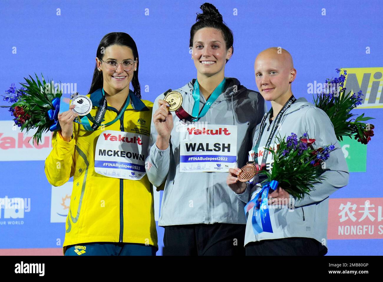 Silver medalist Kaylee McKeown of Australia, gold medalist Alex Walsh ...