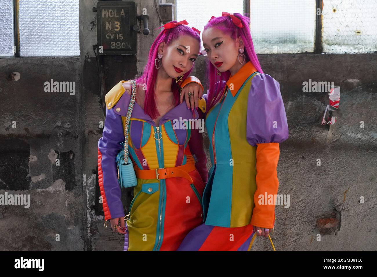 Ami Suzuki, left, and Aya Suzuki pose for a photographer before the ...