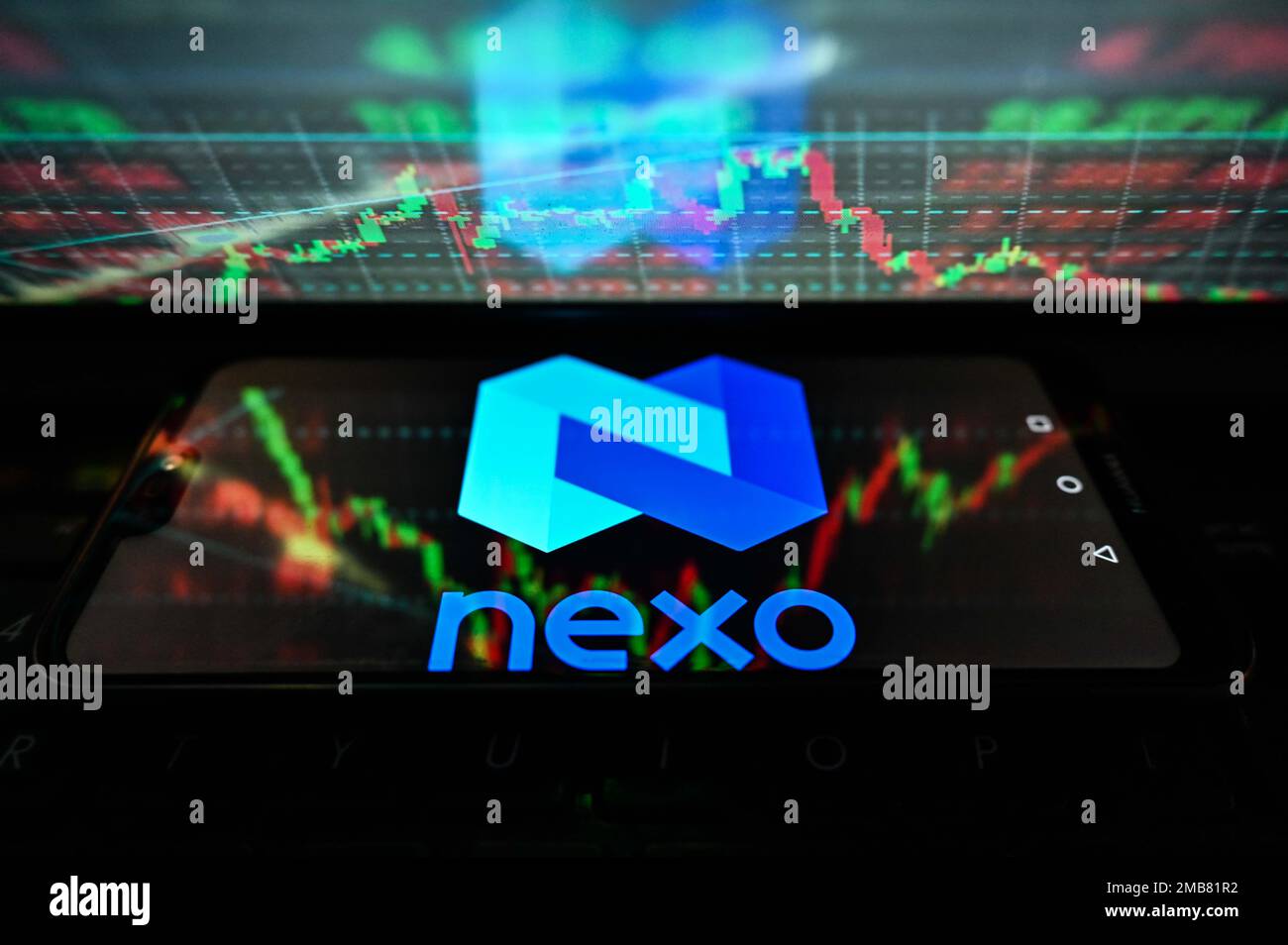 In this photo illustration, the NEXO logo seen displayed on a ...