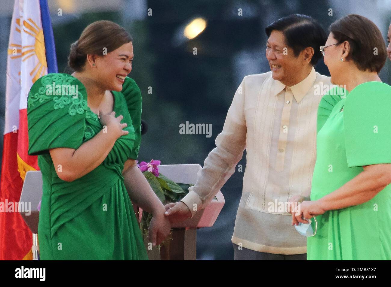 Philippine Vice President-elect Sara Duterte, left, the daughter of ...