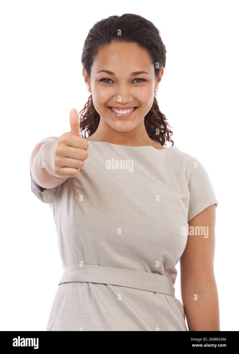 Thumbs up, satisfaction and studio portrait of black woman with emoji ...