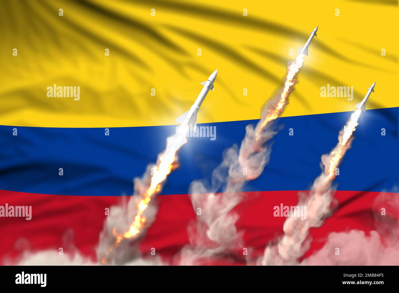 Modern strategic rocket forces concept on flag fabric background ...