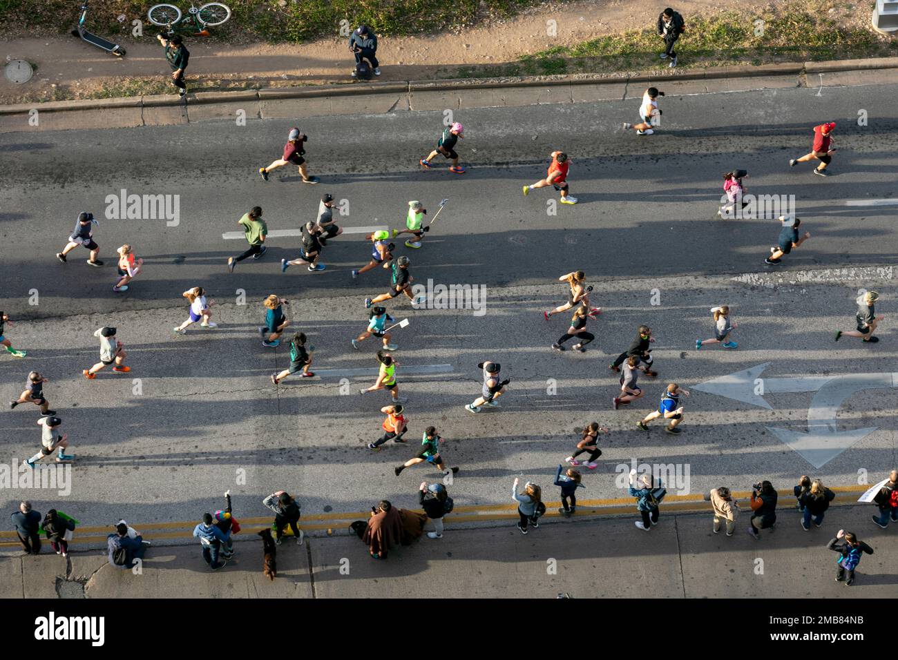 Overhead view of runners in Austin, TX marathon Stock Photo - Alamy