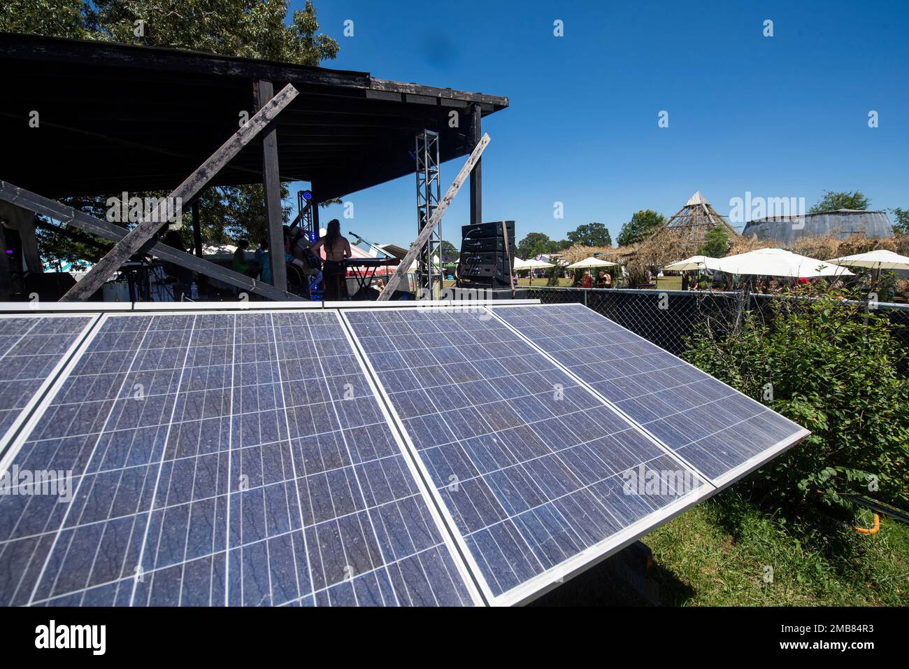 Solar panels are seen powering the How Stage during the Bonnaroo Music ...