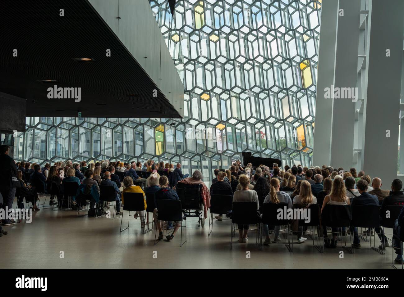 Interior of Harpa Concert Hall in Reykjavik, Iceland during lobby ...
