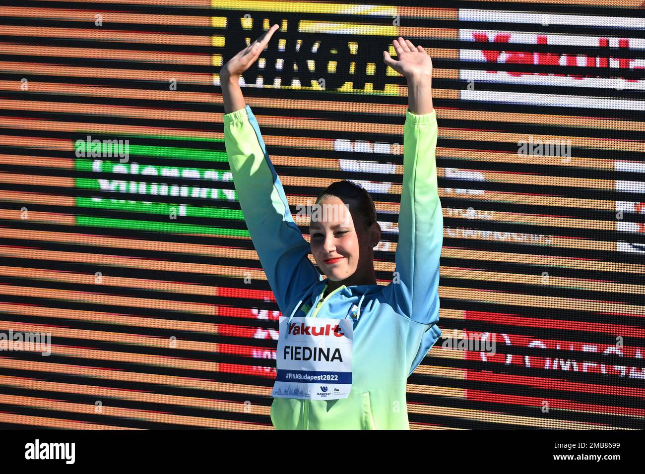 Ukraine's Marta Fedina on the podium after winning silver medal of solo ...