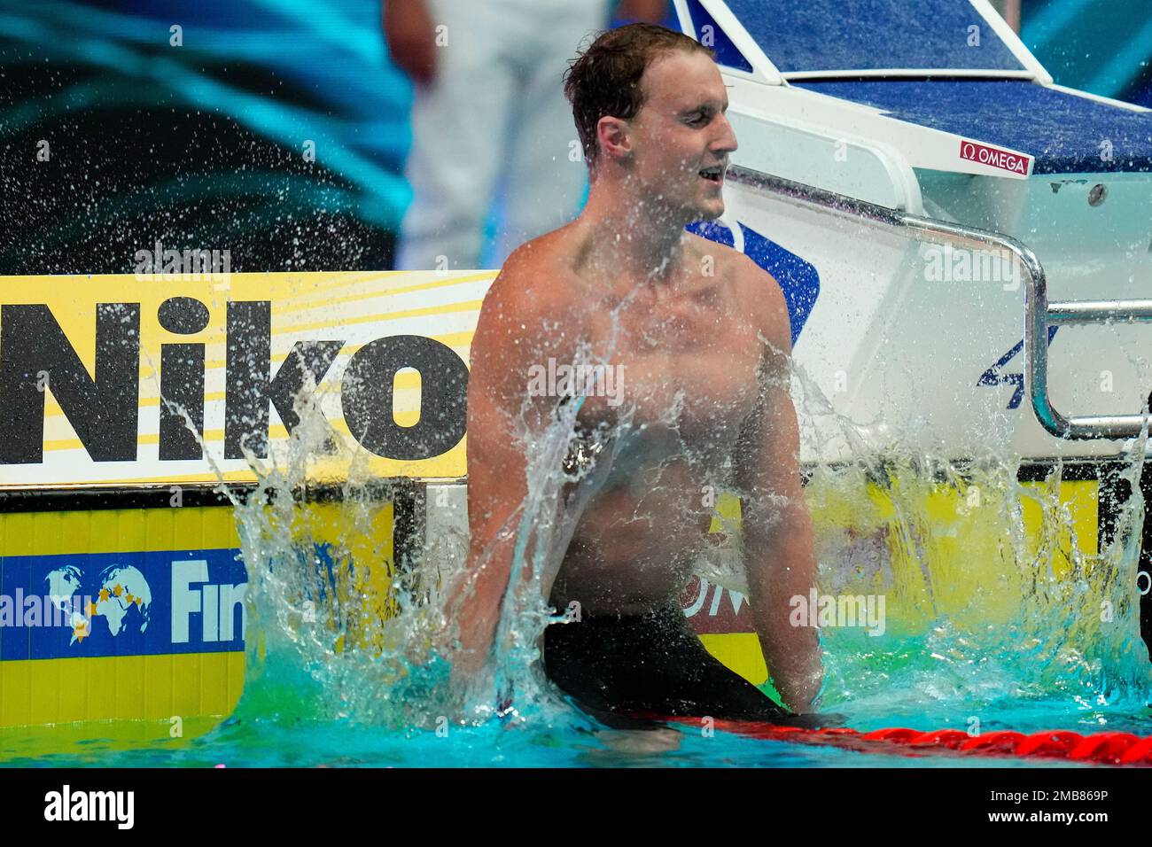 Elijah Winnington of Australia celebrates after finishing first during ...