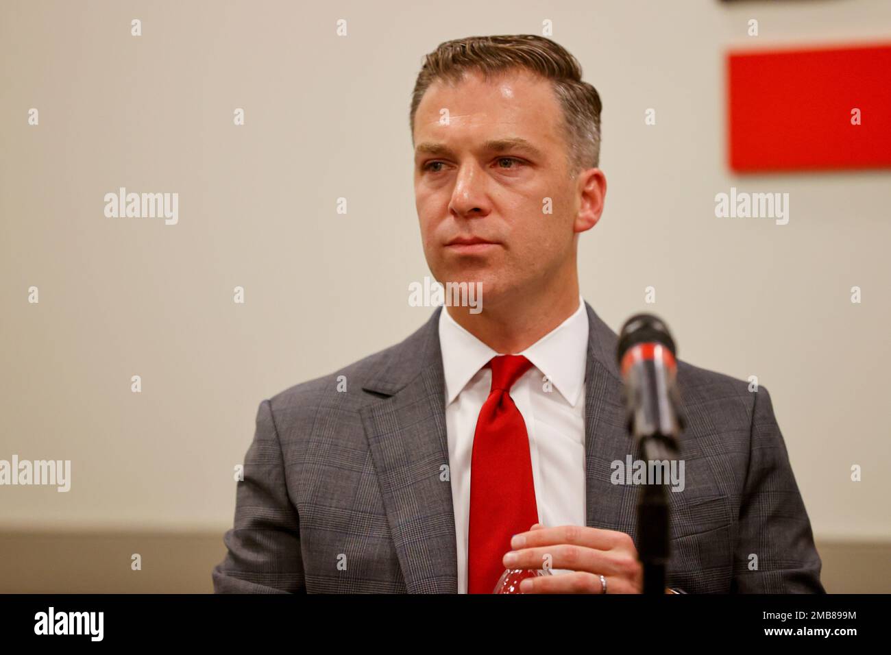 Matt McKillop listens to a question at a press conference at Davidson ...