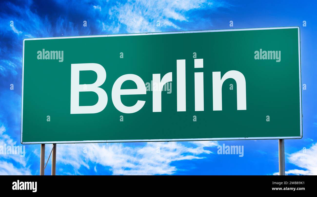 Road sign informing of the entrance to the city of Berlin Stock Photo ...