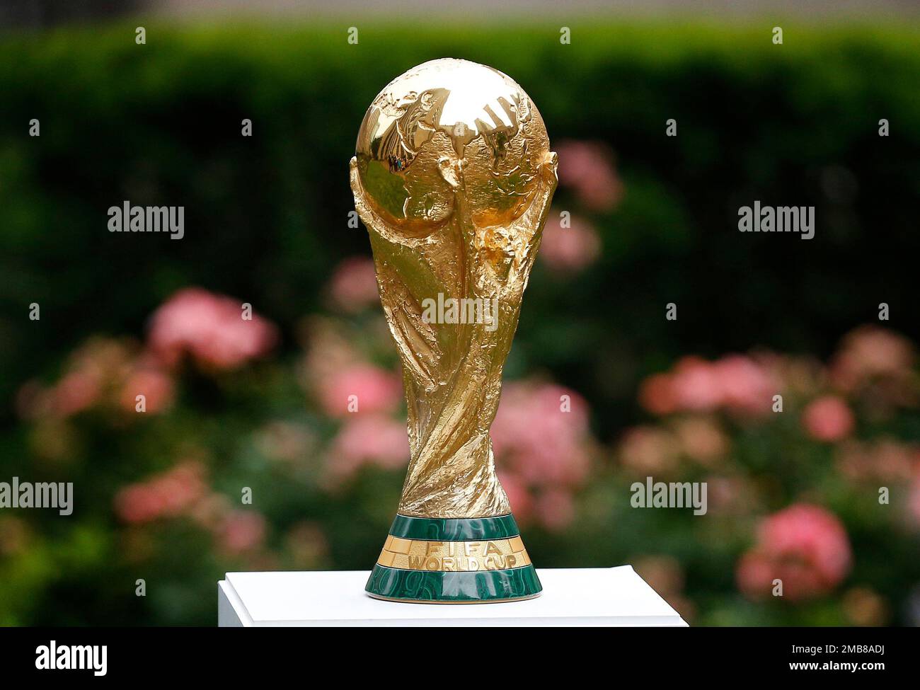 2026 FIFA World Cup Trophy on display before press conference at ...