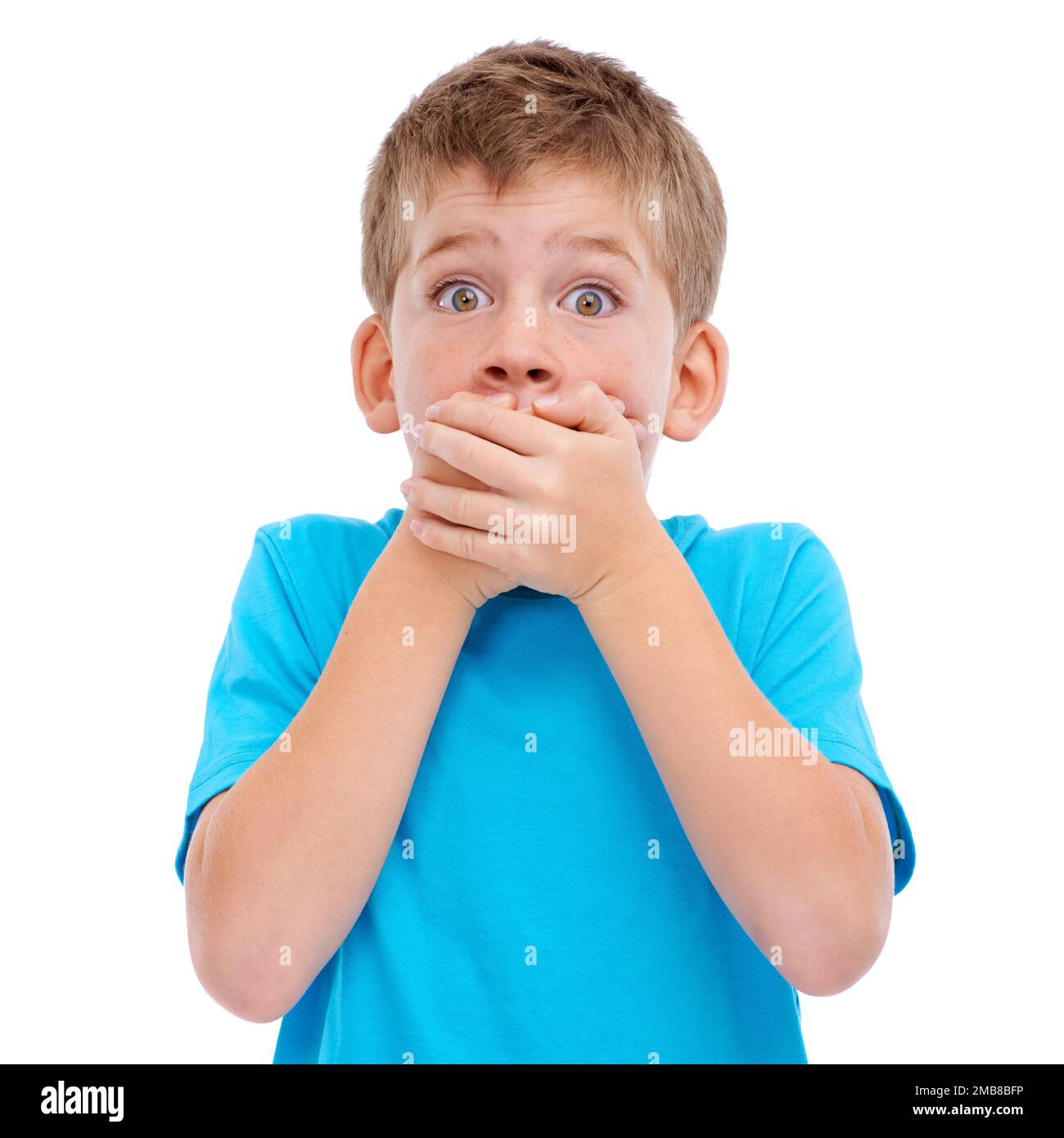 Shock, surprise and boy child in a studio with a wow or omg facial ...