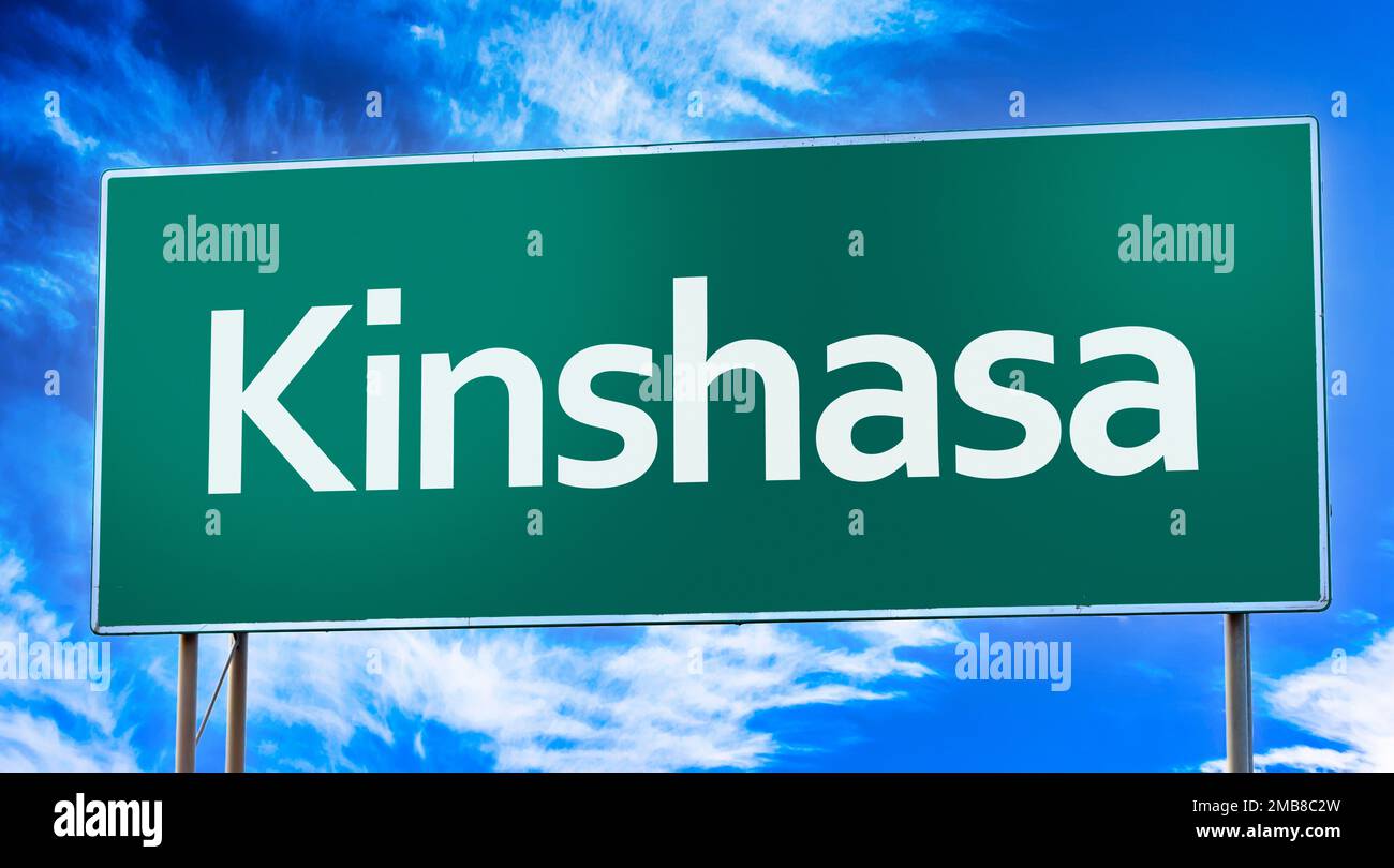 Road sign informing of the entrance to the city of Kinshasa Stock Photo ...