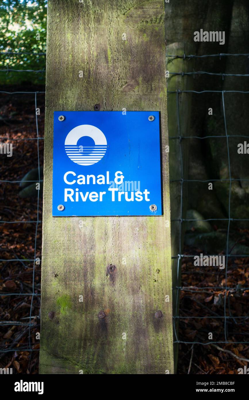 Canal and River Trust Sign on the Huddersfield Canal at Uppermill ...