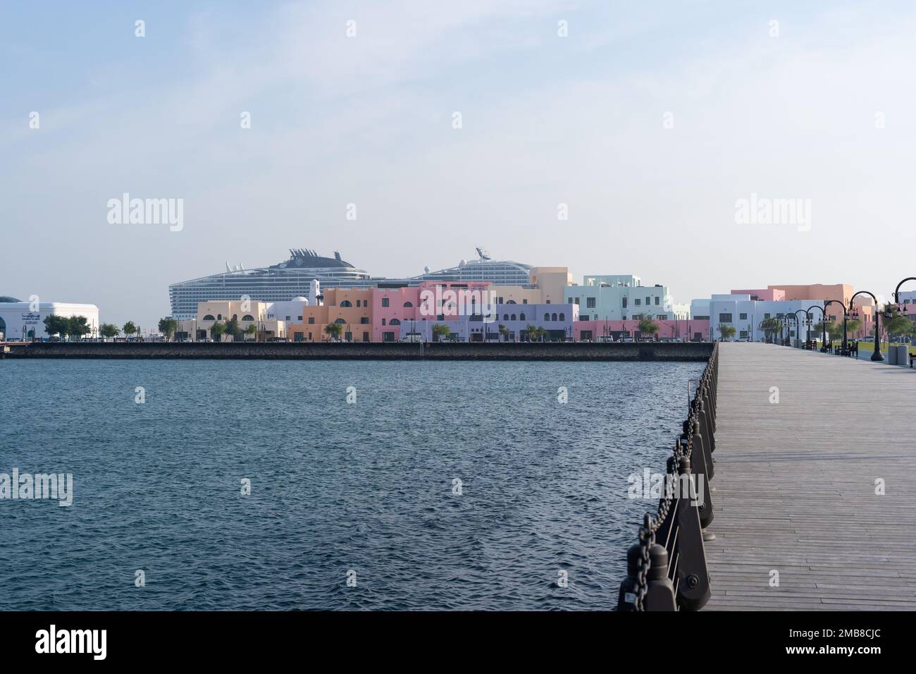 Morning view of Mina District Corniche in old Doha port, Qatar Stock ...