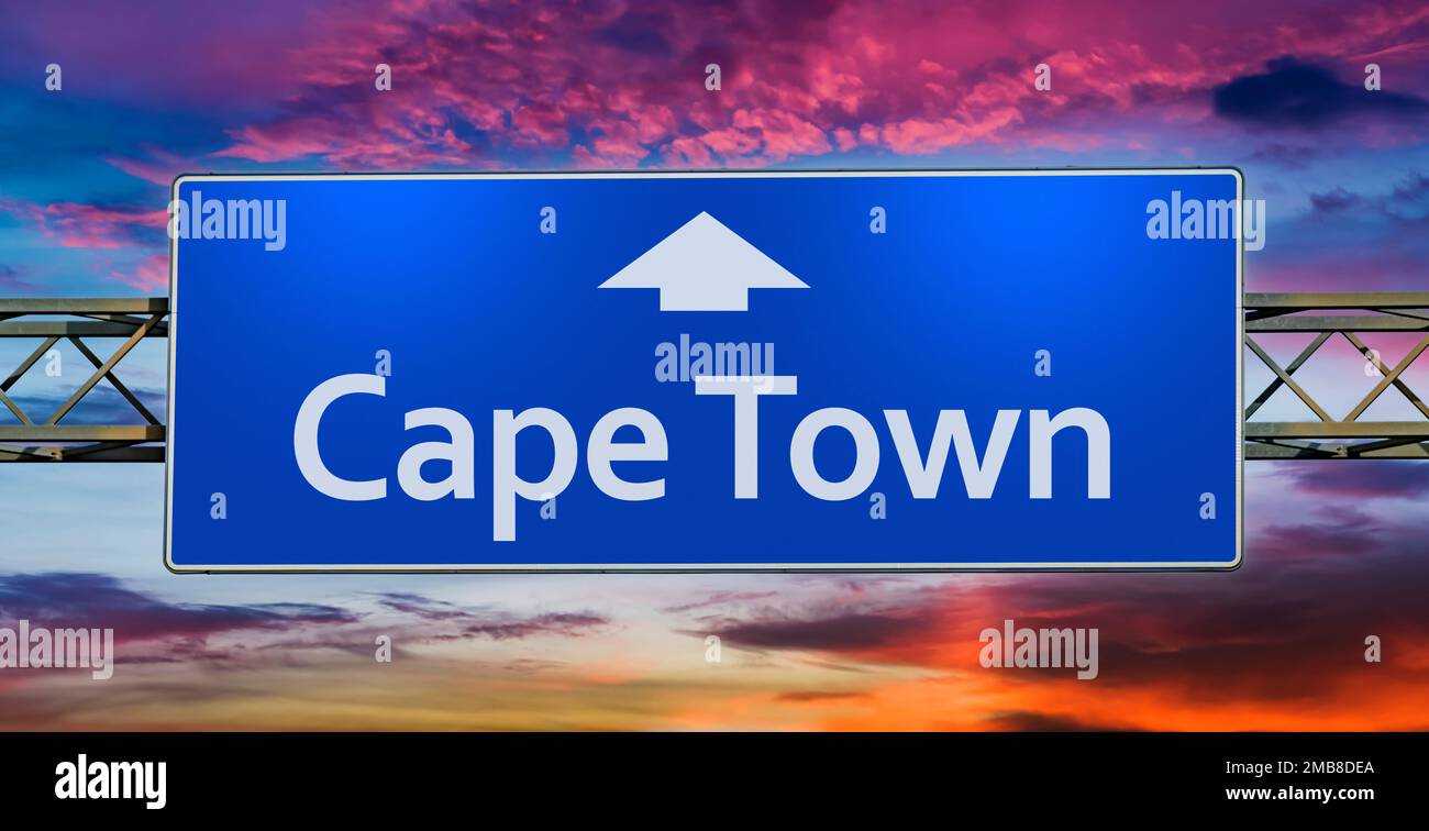 Road sign indicating direction to the city of Cape Town Stock Photo - Alamy