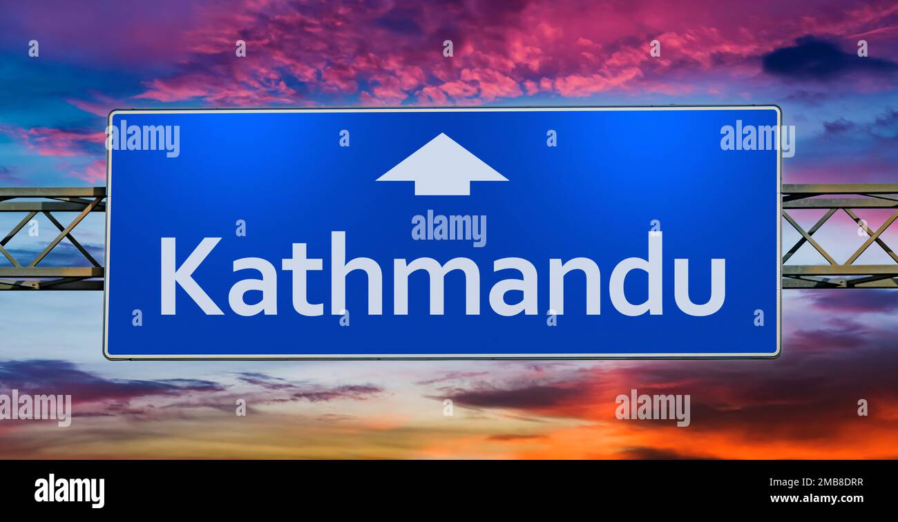 Road sign indicating direction to the city of Kathmandu Stock Photo - Alamy