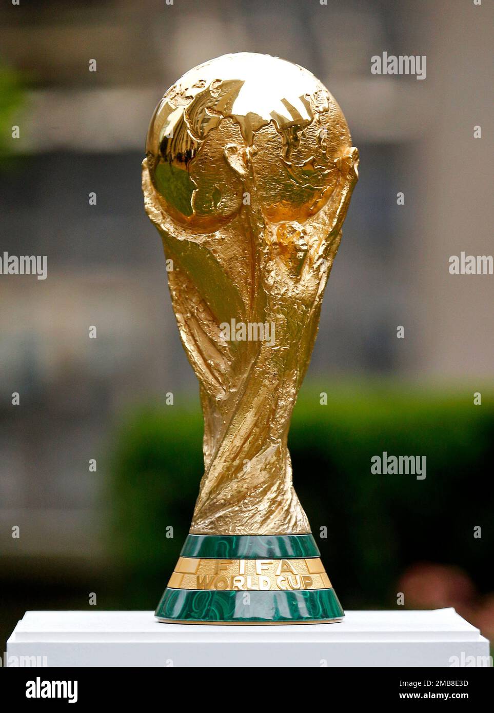 The FIFA 2026 World Cup soccer trophy is displayed Thursday, June 16 ...