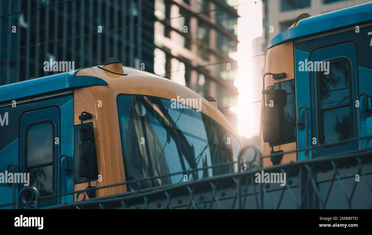 A low angle shot of buses Stock Photo - Alamy
