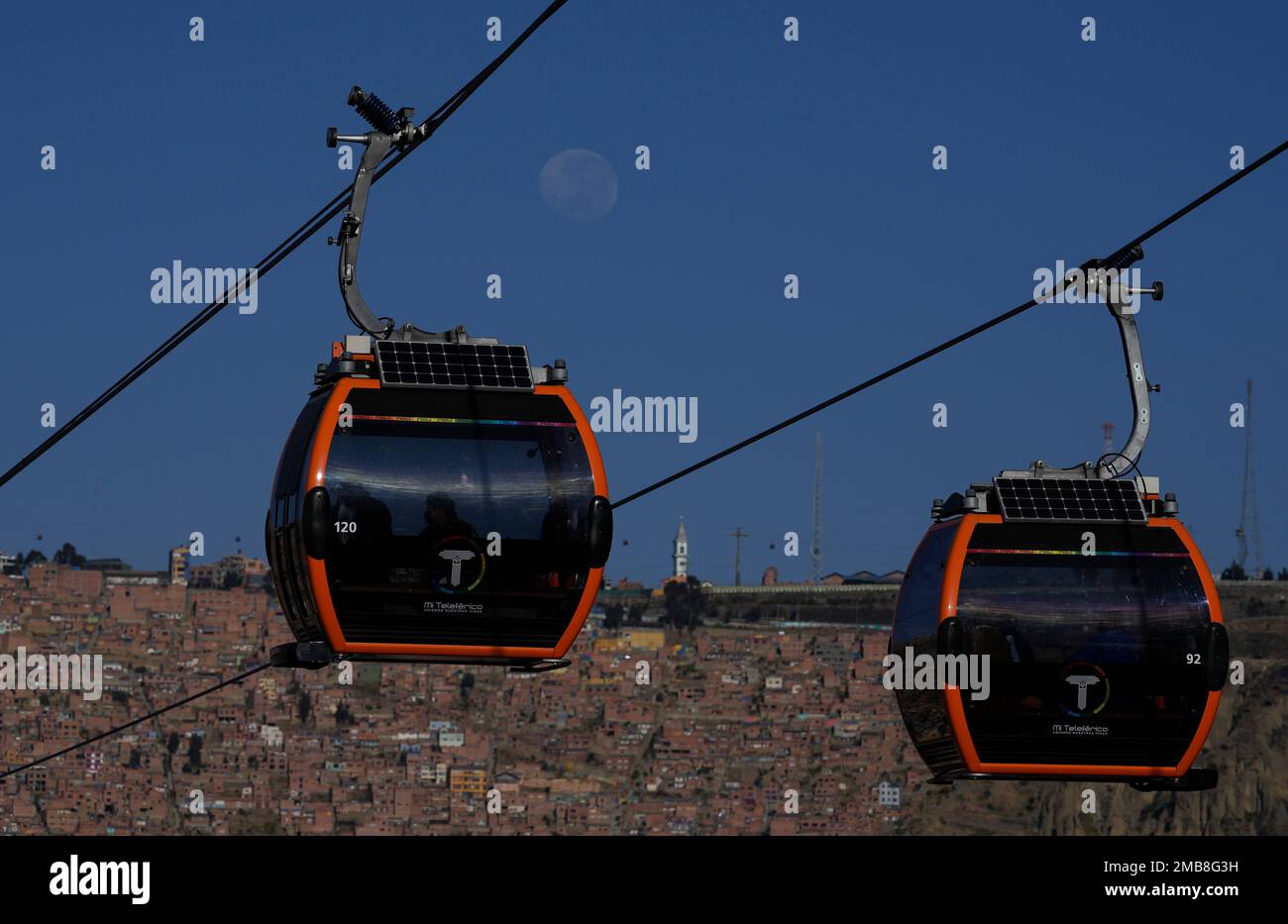 Cable cars that interconnect the city of El Alto and La Paz, Bolivia ...