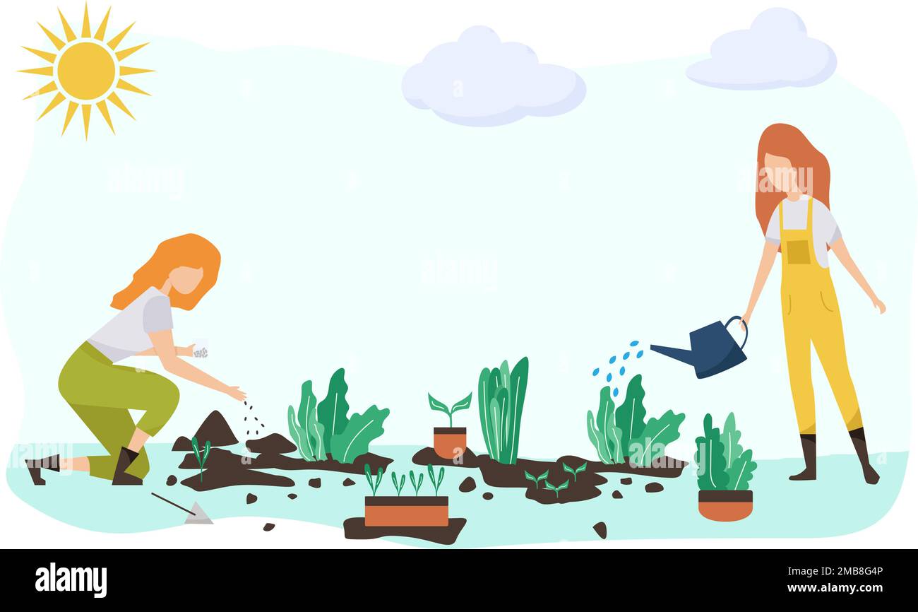 Gardening people set, spring.flat vector concept illustration of ...