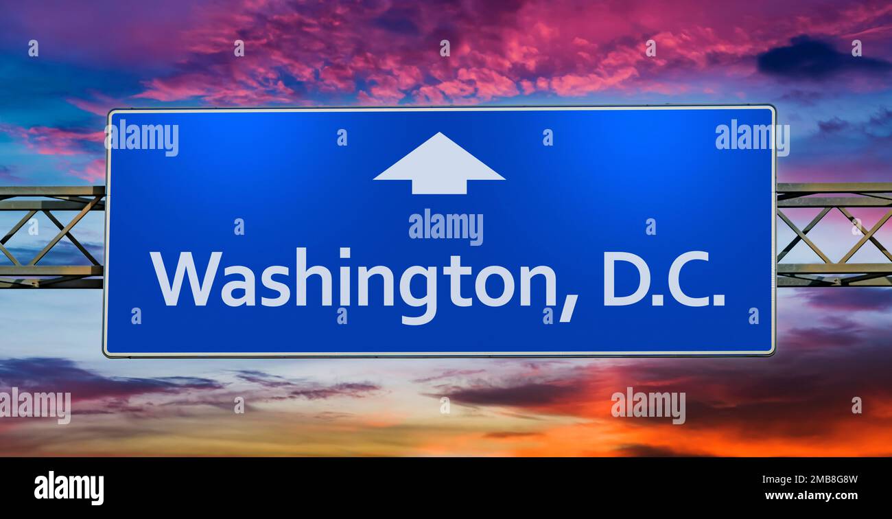 Road sign indicating direction to Washintgon, D.C Stock Photo - Alamy