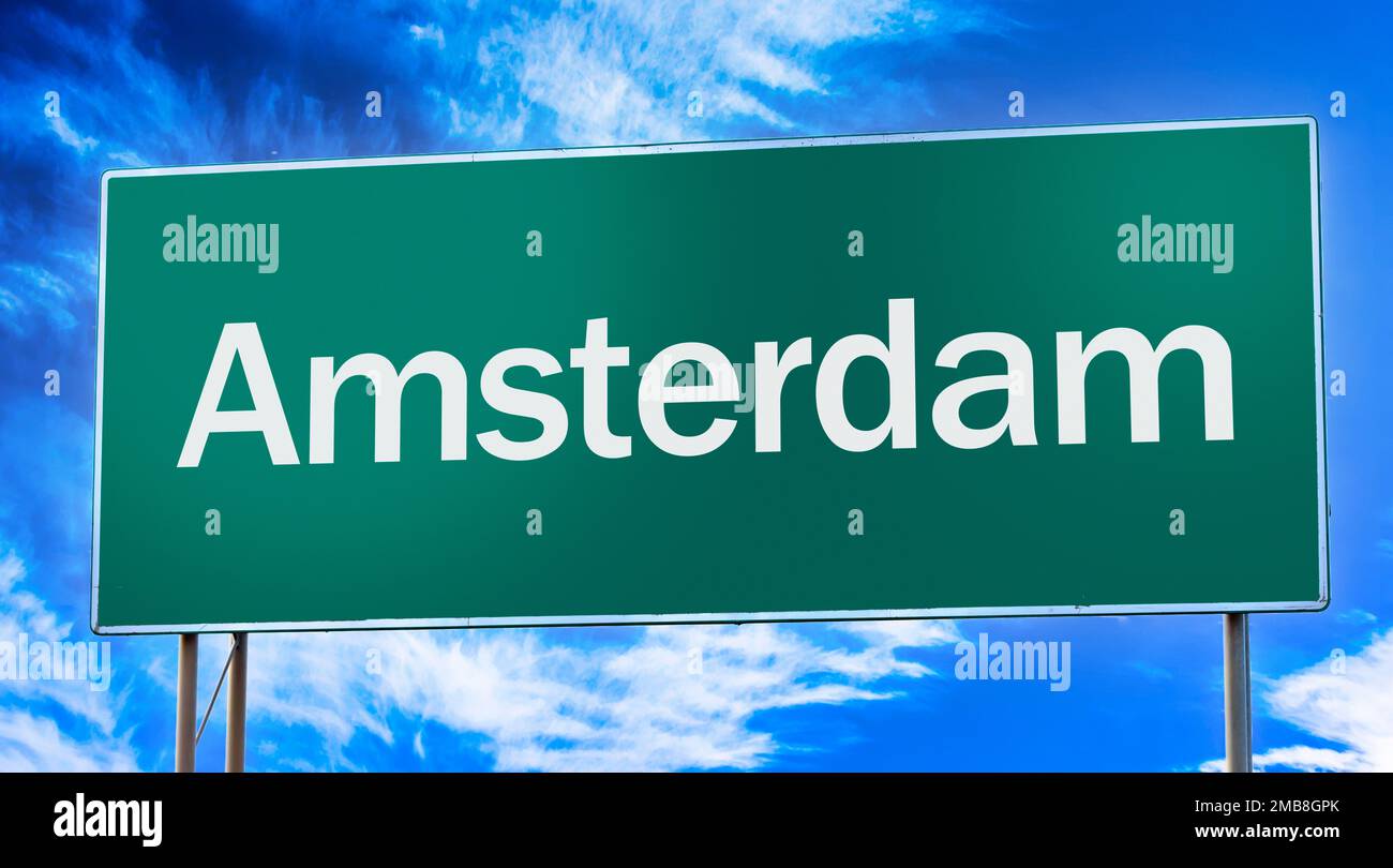 Road sign informing of the entrance to the city of Amsterdam Stock ...