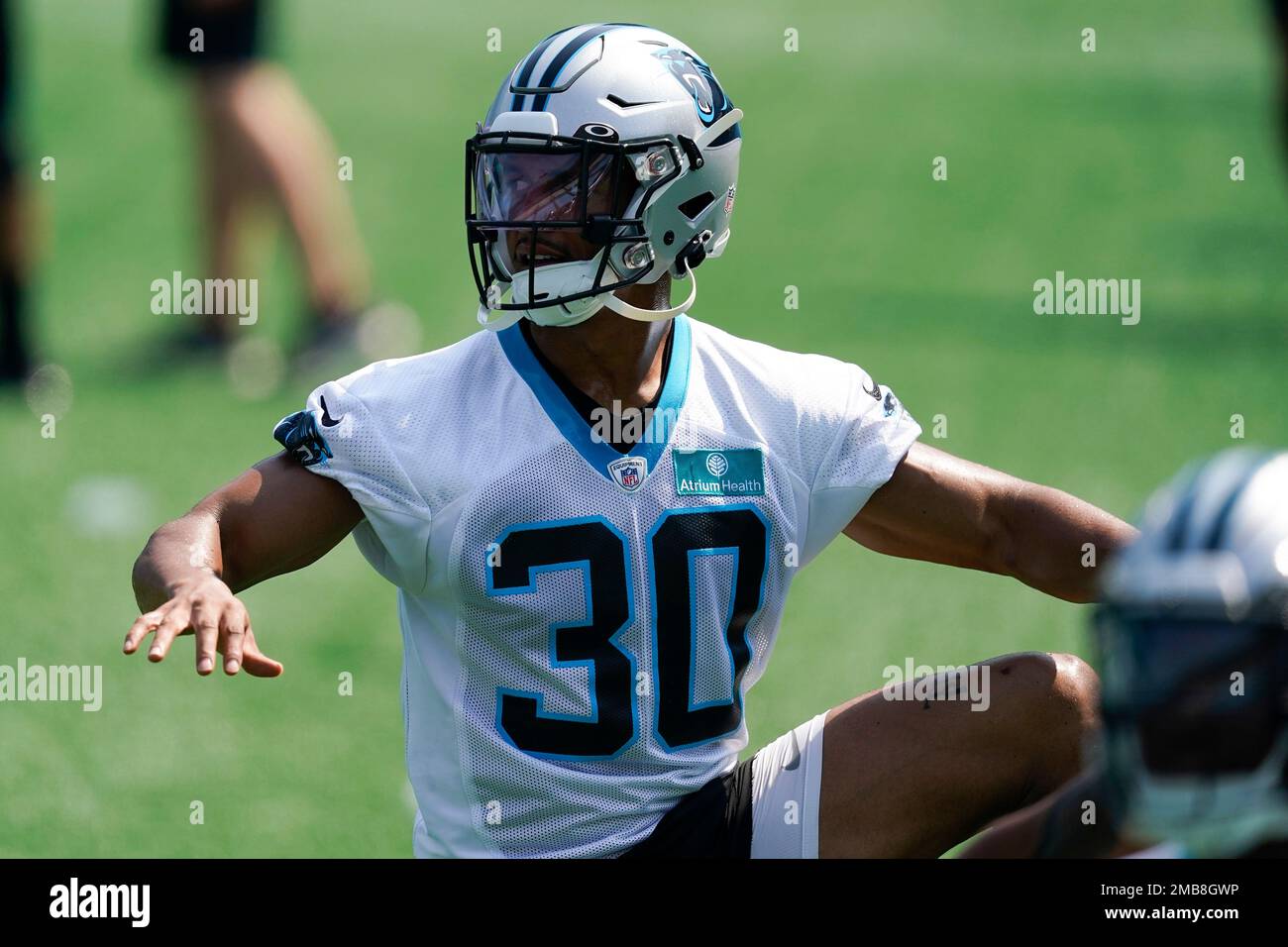 Carolina Panthers' Chuba Hubbard warms up during an NFL football ...