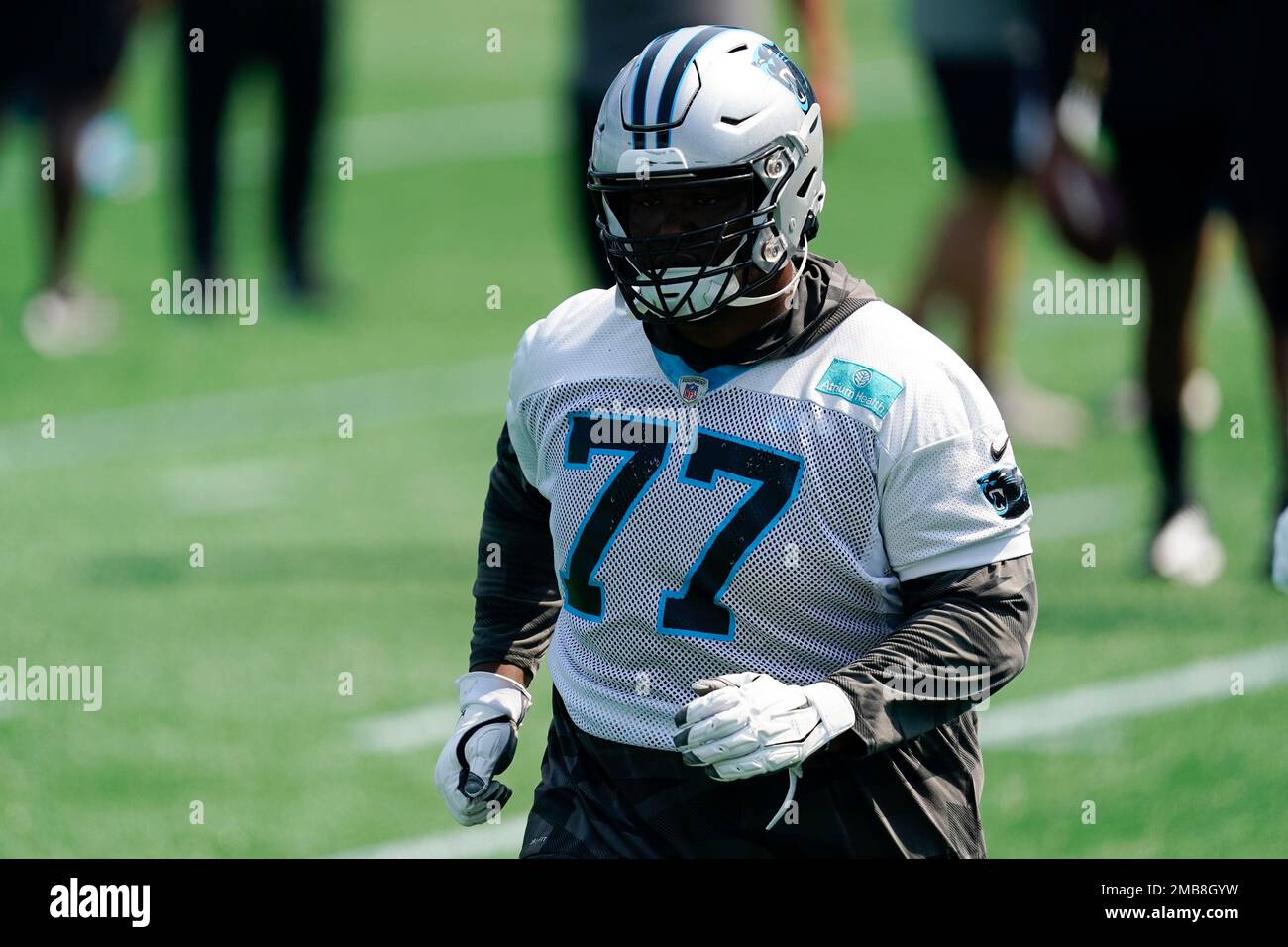 Carolina Panthers' Deonte Brown warms up during an NFL football ...