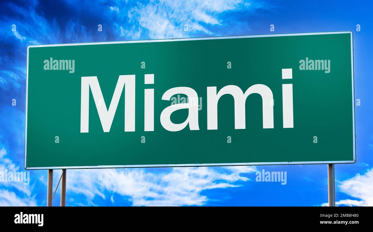 Road sign informing of the entrance to the city of Miami Stock Photo ...
