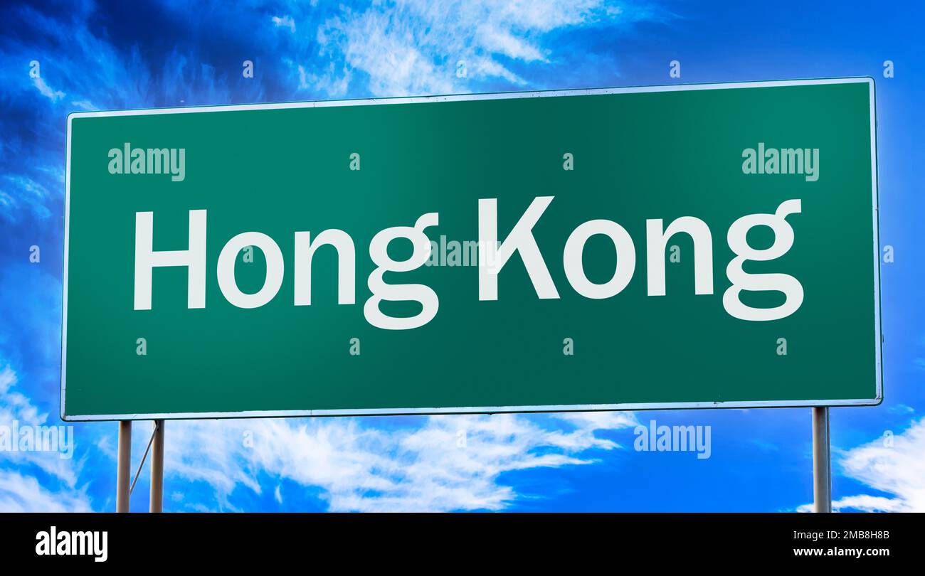 Road sign indicating direction to the city of Hong Kong Stock Photo - Alamy
