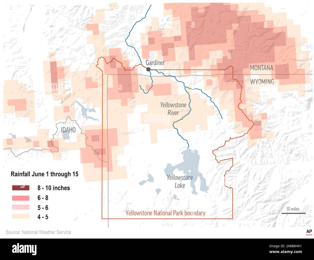 Map shows rainfall in June for northwest Wyoming Stock Photo - Alamy