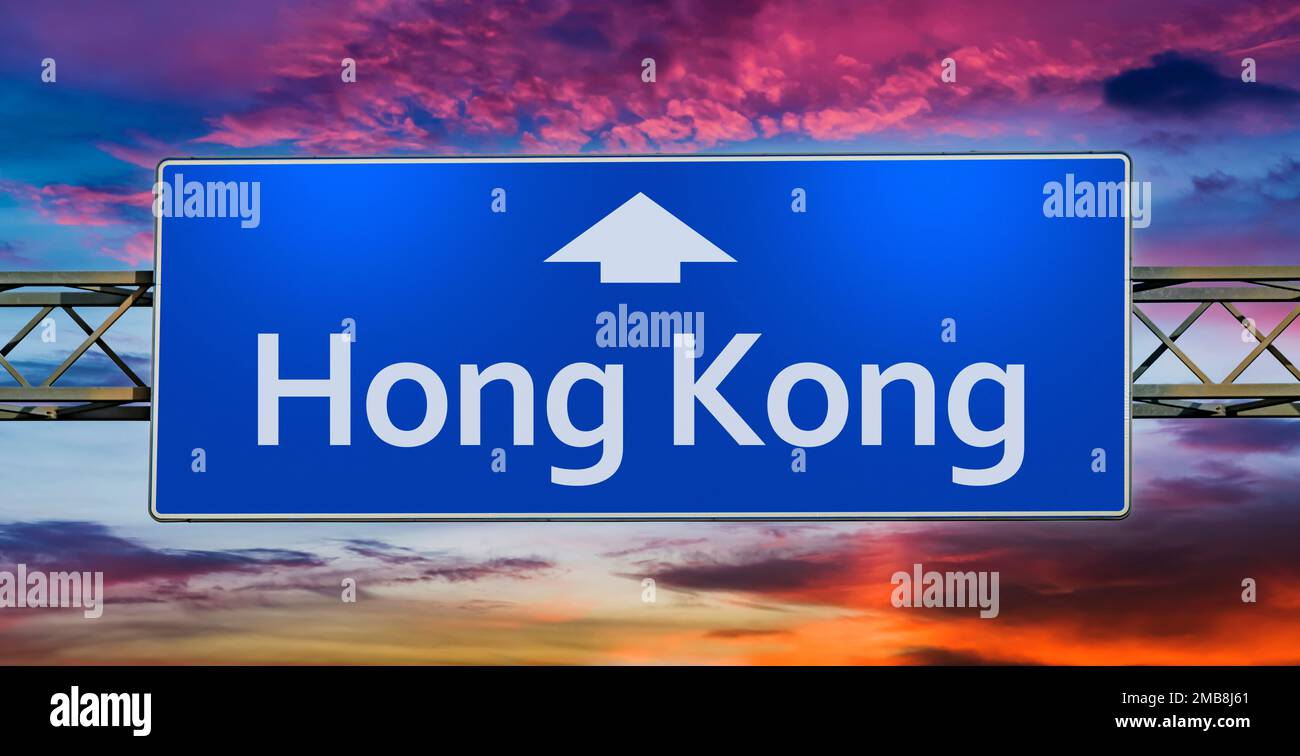 Road sign indicating direction to the city of Hong Kong Stock Photo - Alamy