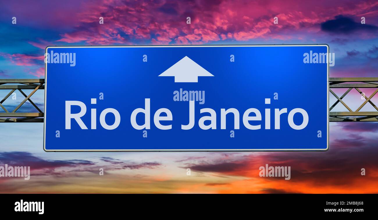 Road sign indicating direction to the city of Rio de Janeiro Stock ...