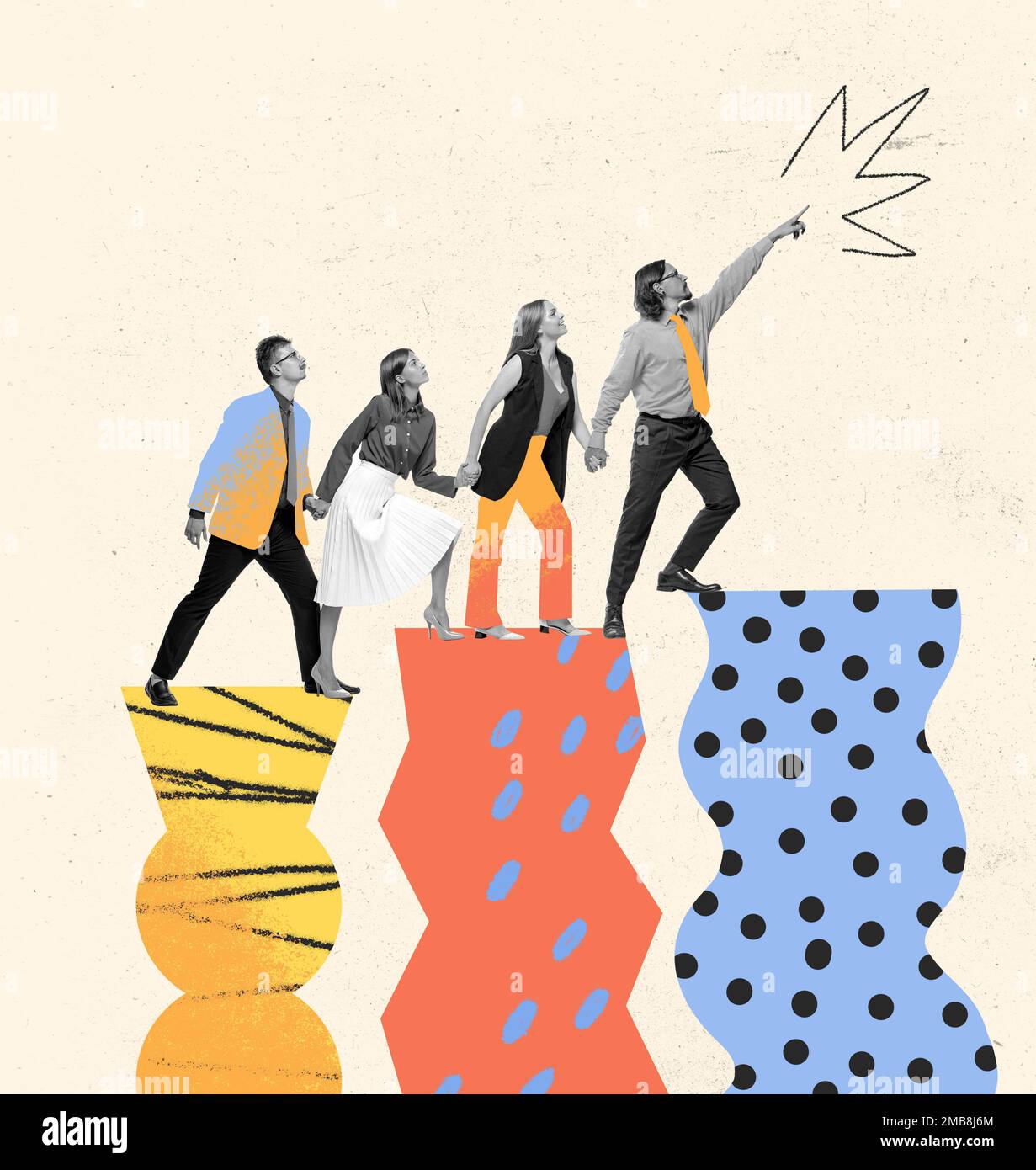 Leader and his team. Contemporary art collage. Concept of teamwork ...