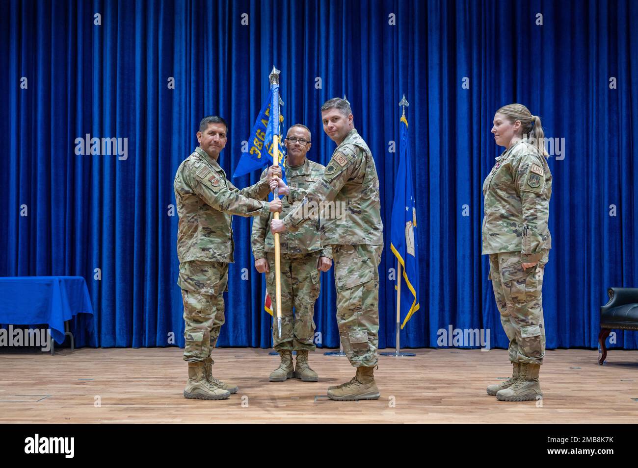 U.S. Air Force Maj. Shawn D. Cameron, center, incoming commander, 386th ...