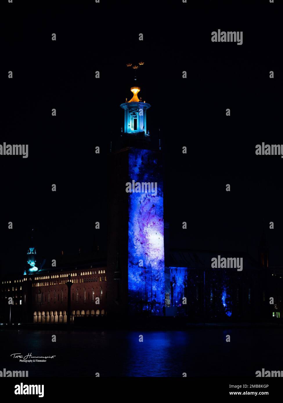 The illuminated City Hall in Sweden at night Stock Photo - Alamy