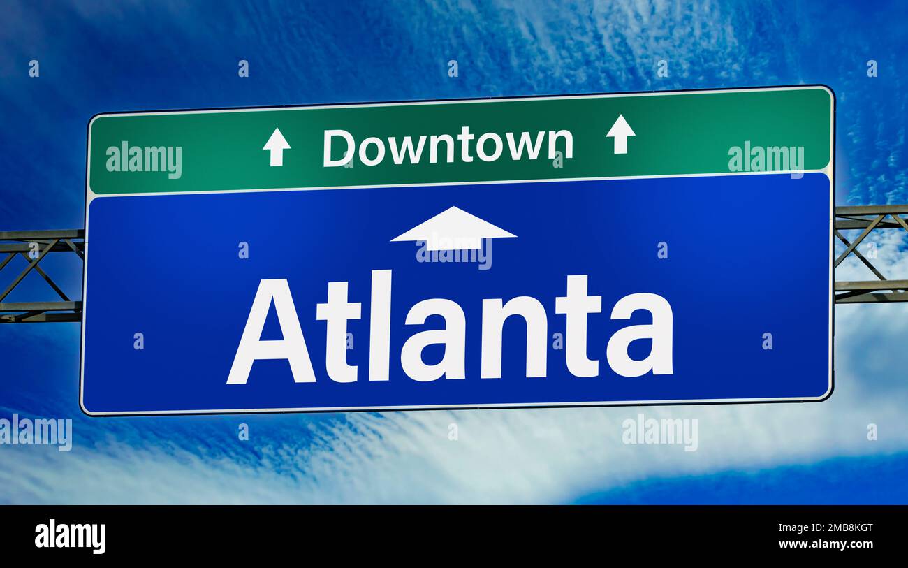 Road sign indicating direction to the city of Atlanta Stock Photo - Alamy