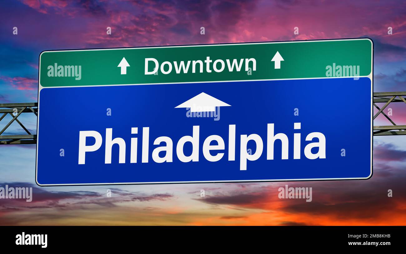 Road sign indicating direction to the city of Philadelphia Stock Photo ...