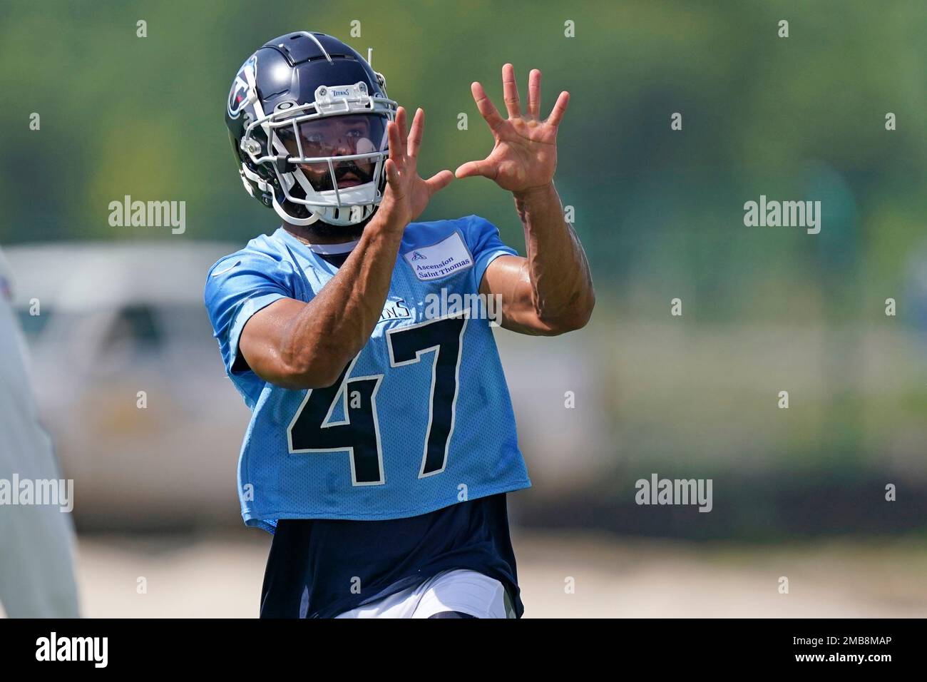 Tennessee Titans safety Rodney Clemons runs a drill at the NFL football ...
